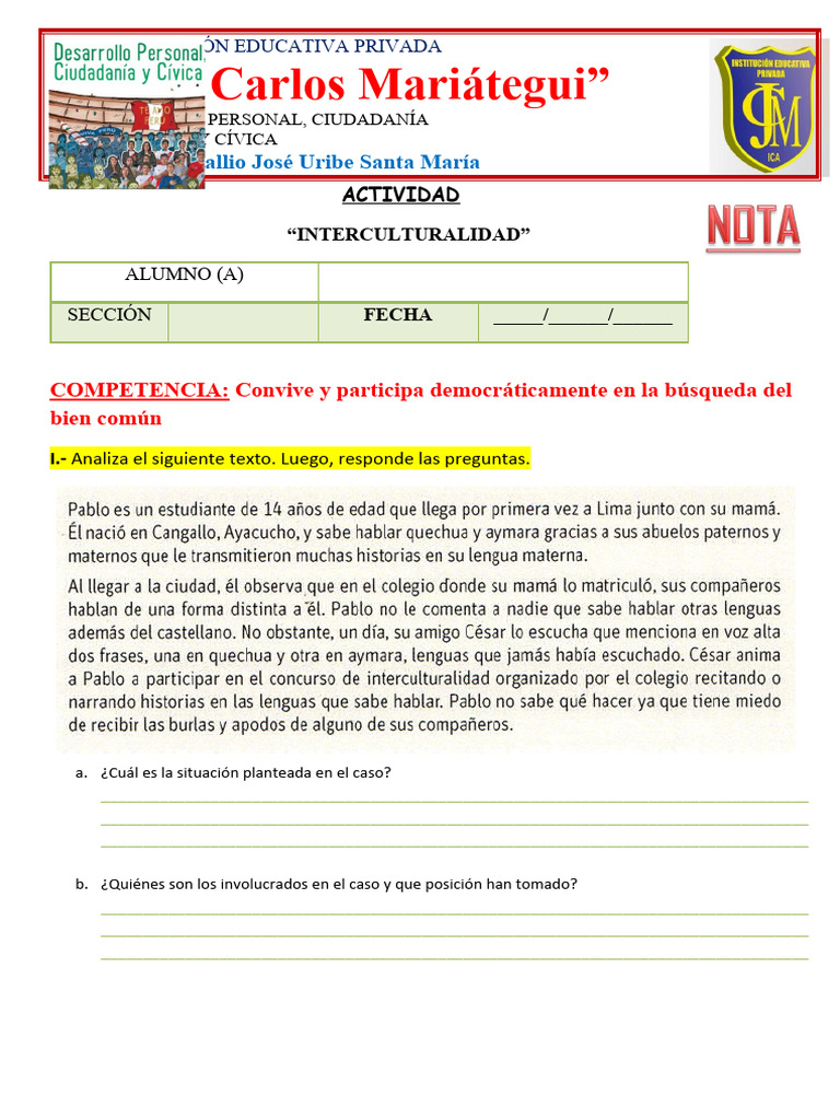 Ficha Interculturalidad | PDF | Lingüística | Comunicación humana