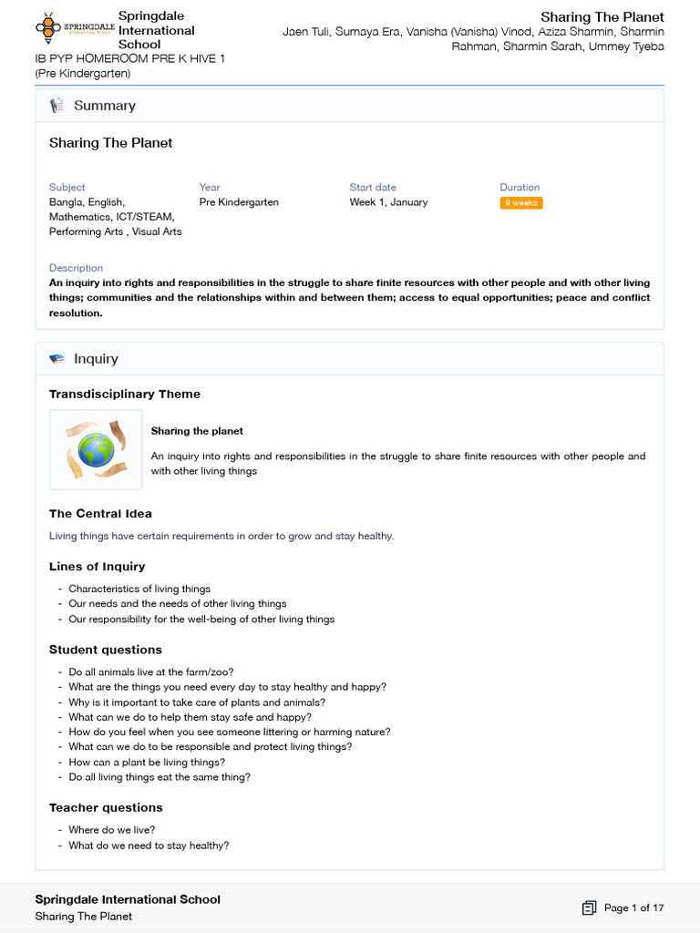 Sharing The Planet | PDF | Thought | Learning