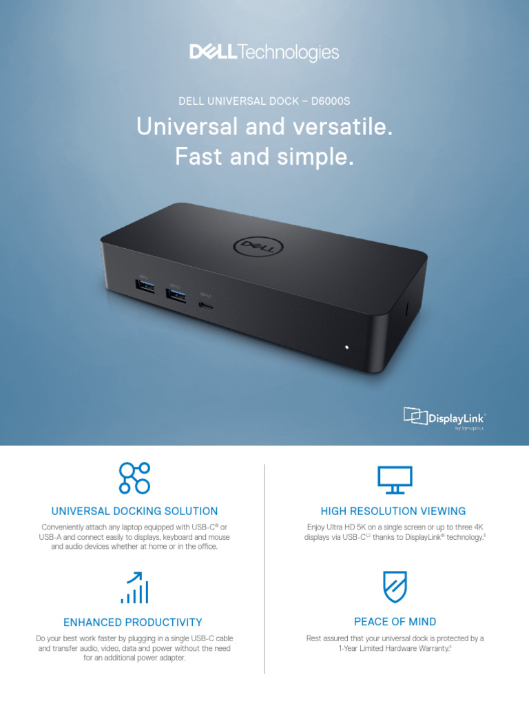 Dell Universal Dock d6000s Spec Sheet - Pdf.external | PDF | Usb | Laptop