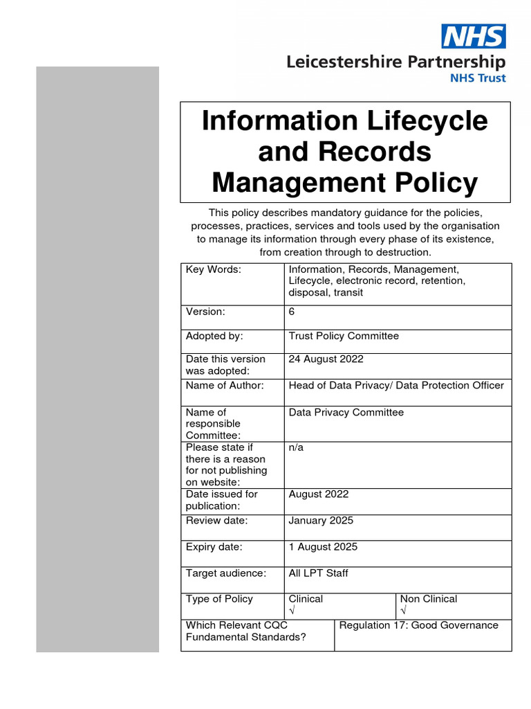 Information Lifecycle and Records Management Policy | PDF | Records ...