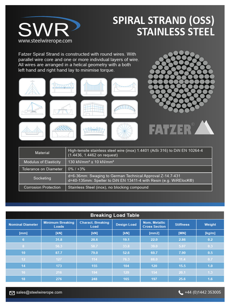 Datasheet-Spiral-Strand-Rope - (OSS) - Stainless-Steel - Wire Rope | PDF | Wire | Materials Science