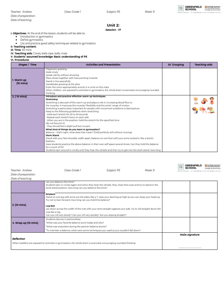 Unit 2:: Session: 17 | PDF | Teachers | Gymnastics