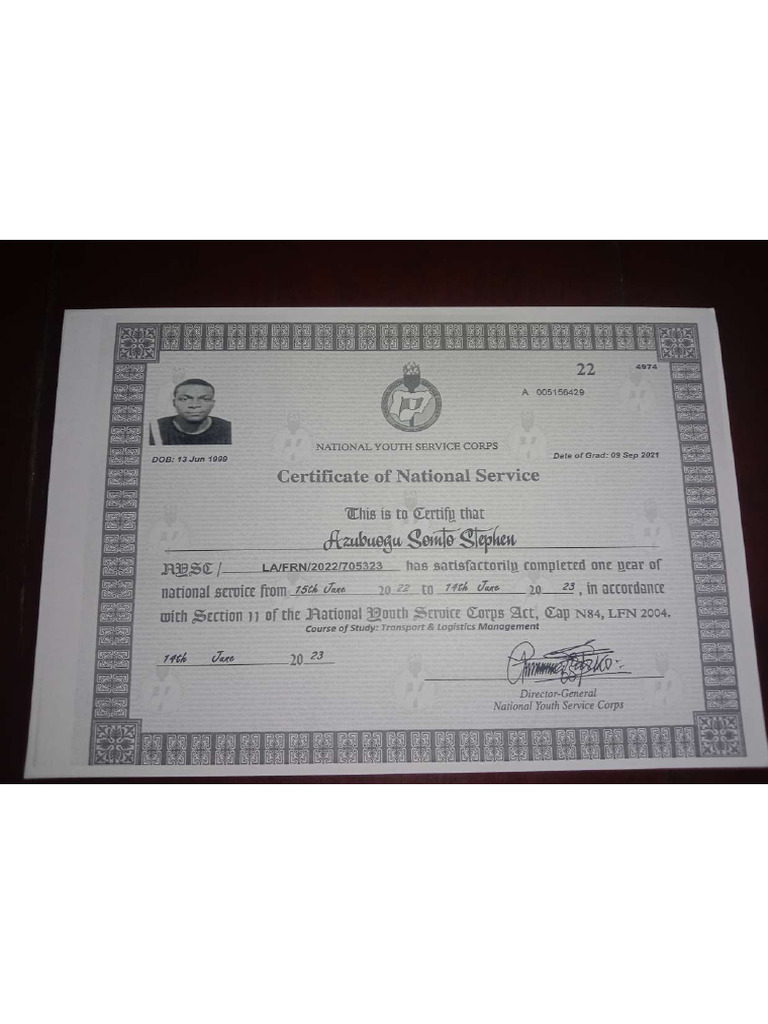 My Nysc Certificate | PDF