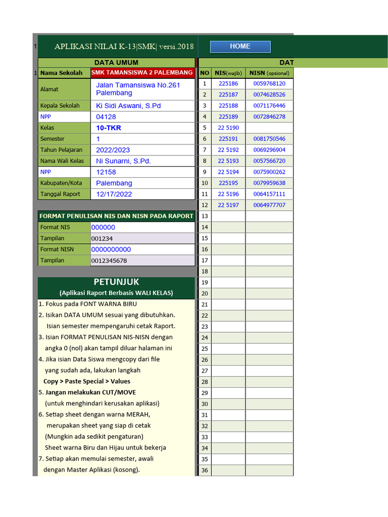 RAPOT SISWA KELAS X TAV SEM Biodata | PDF
