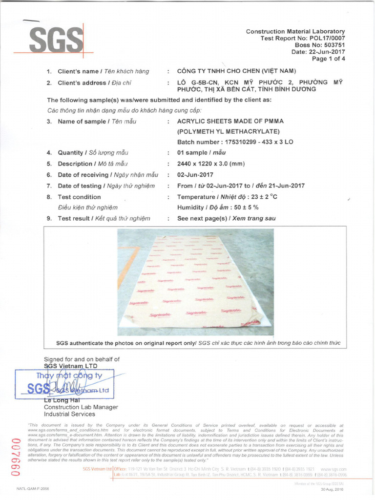 SGS Test Report『JUN 26, 2017 - 越南玖成』 | PDF