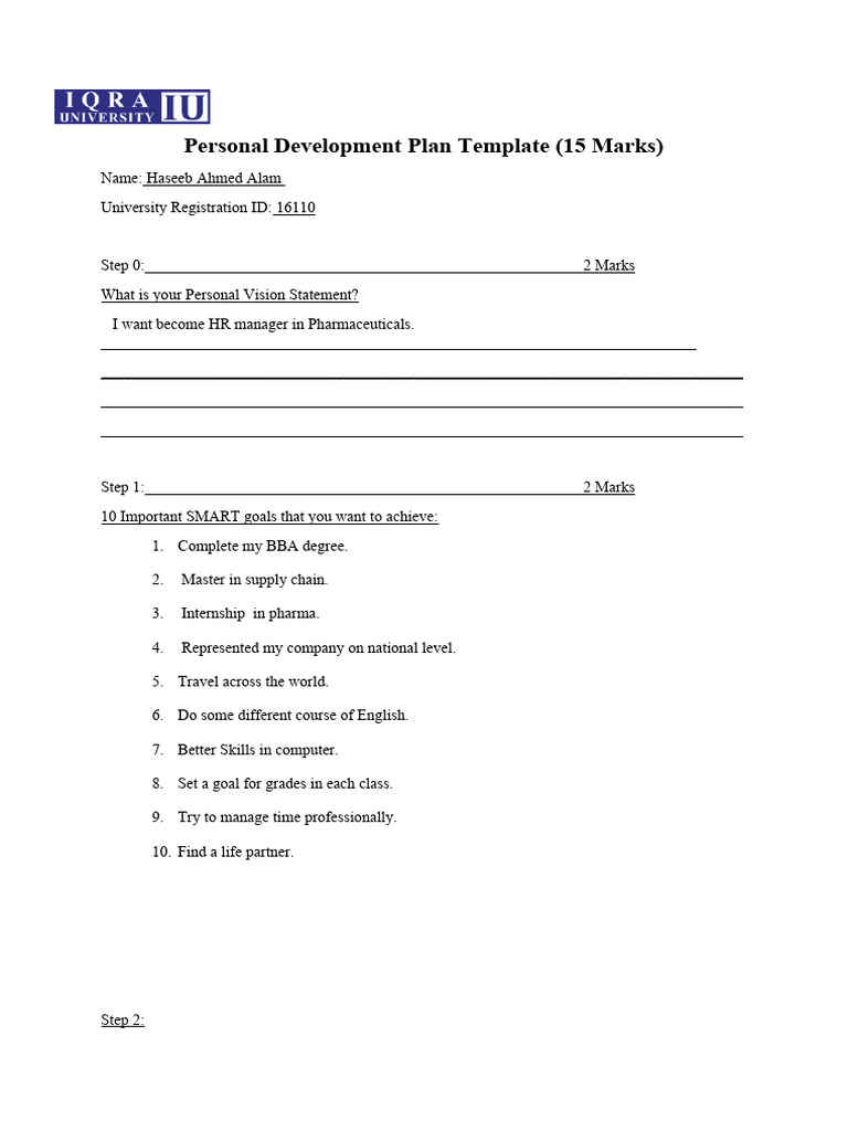 Personal Development Plan | PDF | Goal | Organizational Behavior