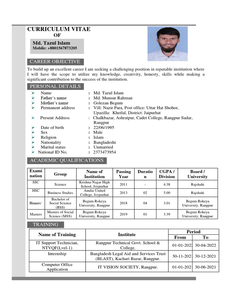 CV Md. Tazul Islam | PDF