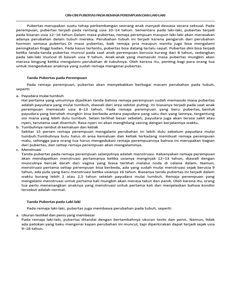 Ciri Ciri Pubertas | PDF