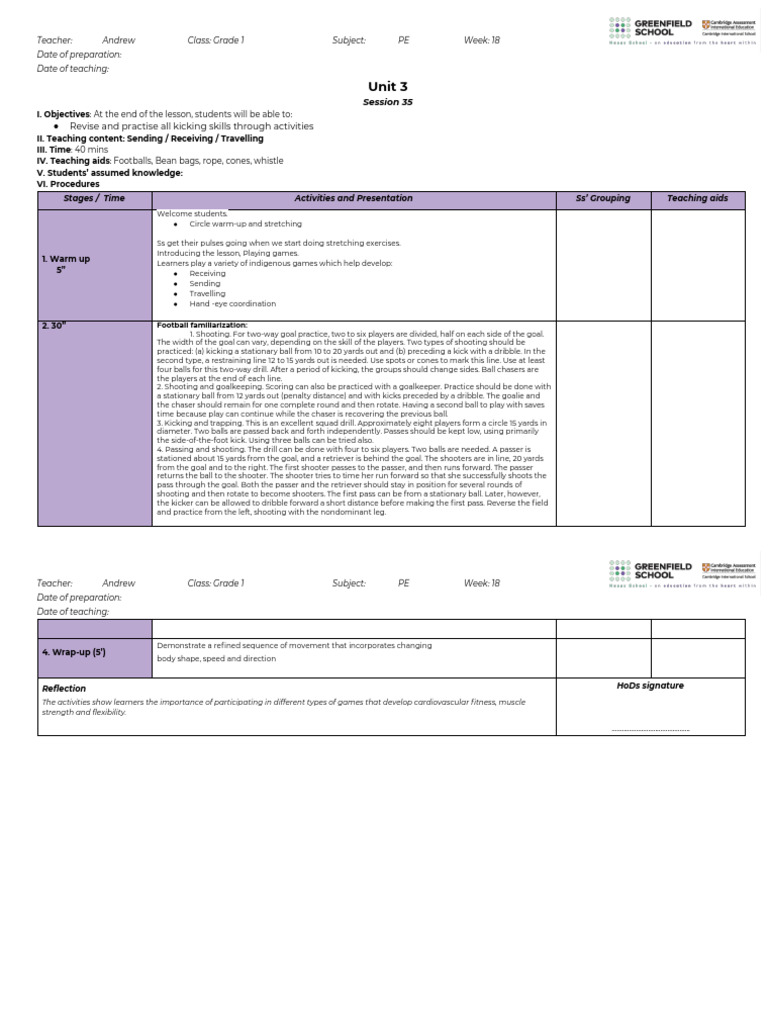 Unit 3: Revise and Practise All Kicking Skills Through Activities | PDF