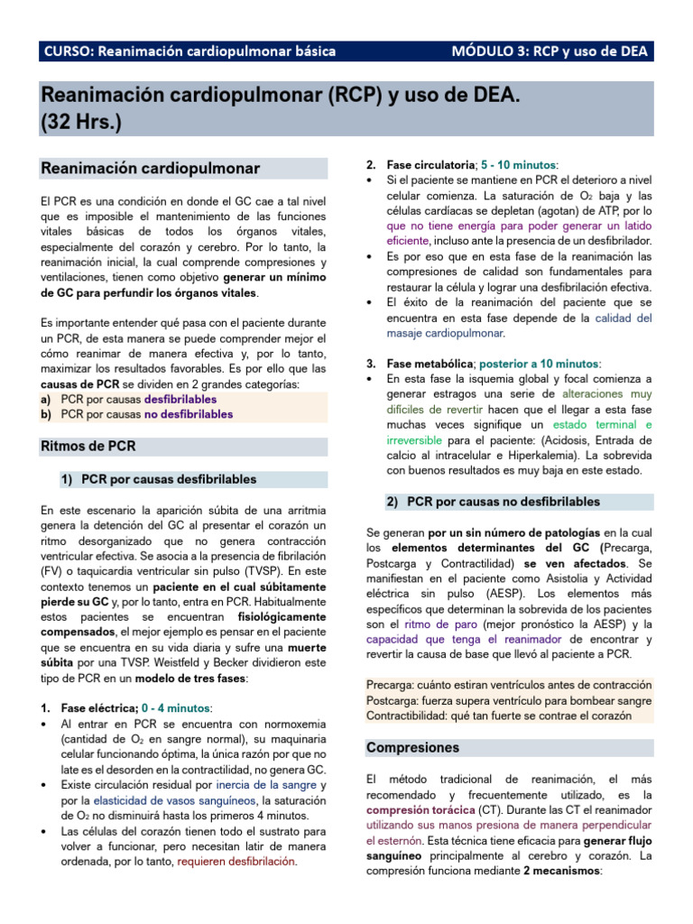 Modulo 3 RCP y Uso de DEA Con Cuestionario M Cosme Rodriguez | PDF | Reanimación cardiopulmonar ...