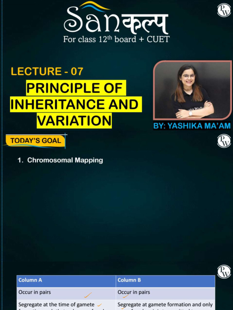 Principles of Inheritance and Variation 07 - Class Notes | PDF