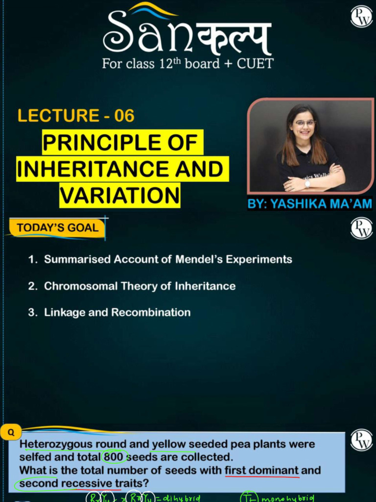 Principles of Inheritance and Variation 06 - Class Notes | PDF