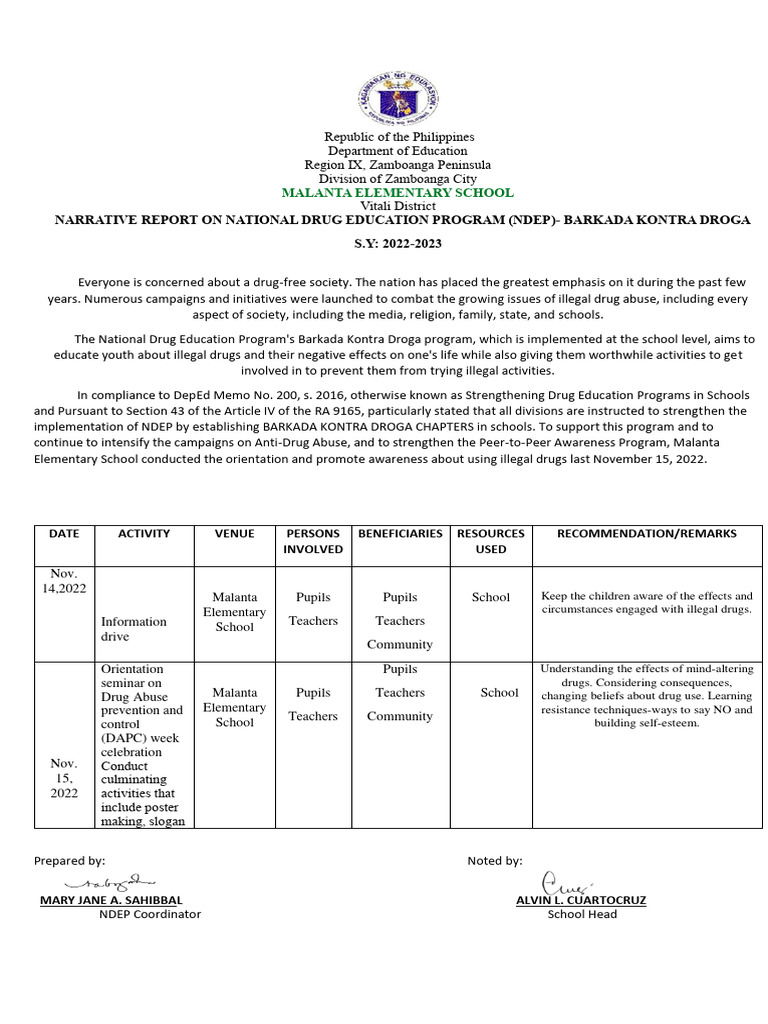 Ndep-Bkd Narrative Report | PDF