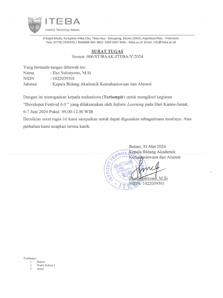 Surat Tugas Developer Festival 6.0 | PDF