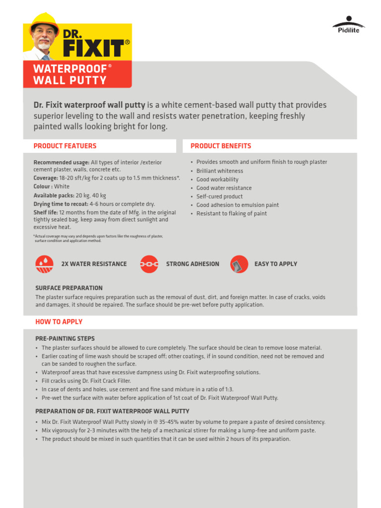 Dr. Fixit Wall Putty TDS | PDF | Plaster | Paint