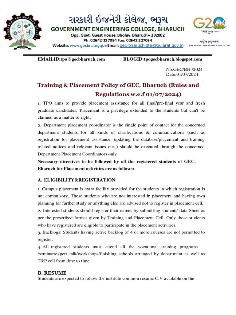 Rev Placement Policy 1 July 2024 | PDF