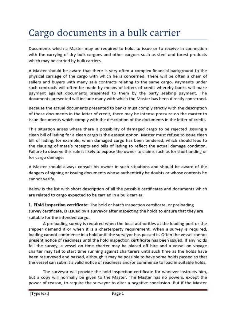 7.Bulk Carrier Documents | PDF | Bill Of Lading | Cargo