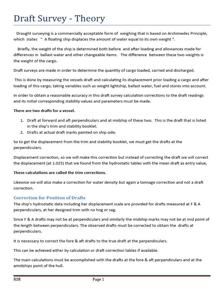 Draft Survey Theory Pdf Ships Shipping