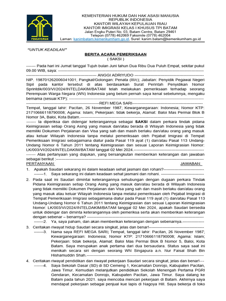 22 BAP Saksi (4) WNI A.N. Refi Mega Sari | PDF