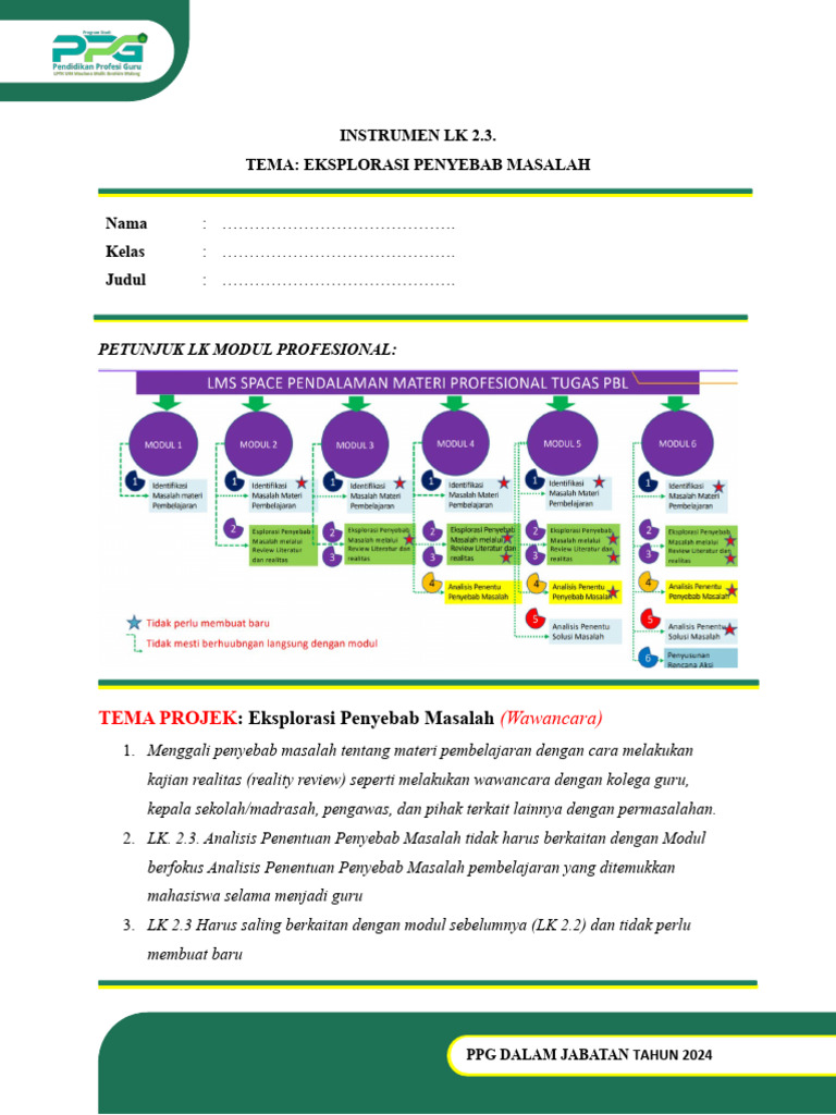 Instrumen LK 2.3 - Eksplorasi Penyebab Masalah - Wawancara - (MODUL PROFESIONAL PBL) | PDF ...