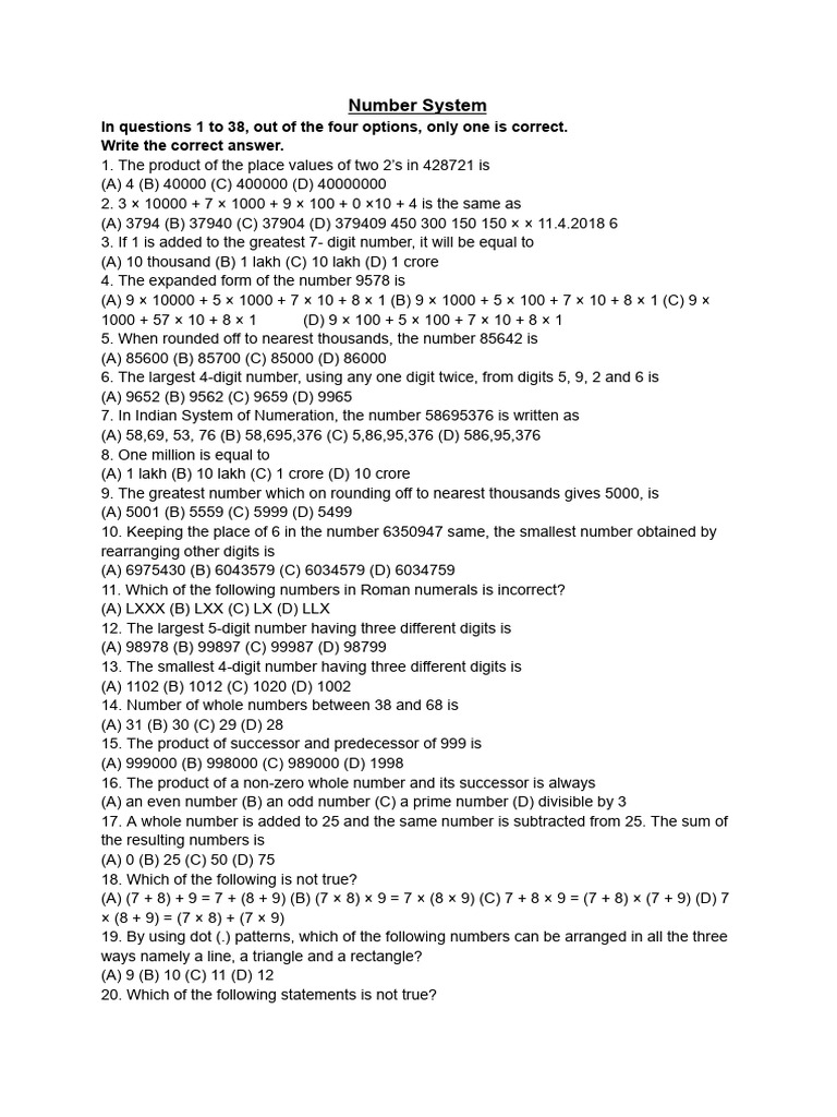 Number System | PDF | Integer | Numbers