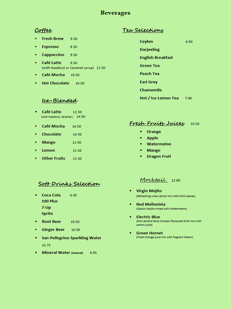 Gino's Coffee House Drink Menu | PDF | Drink | Non Alcoholic Drinks