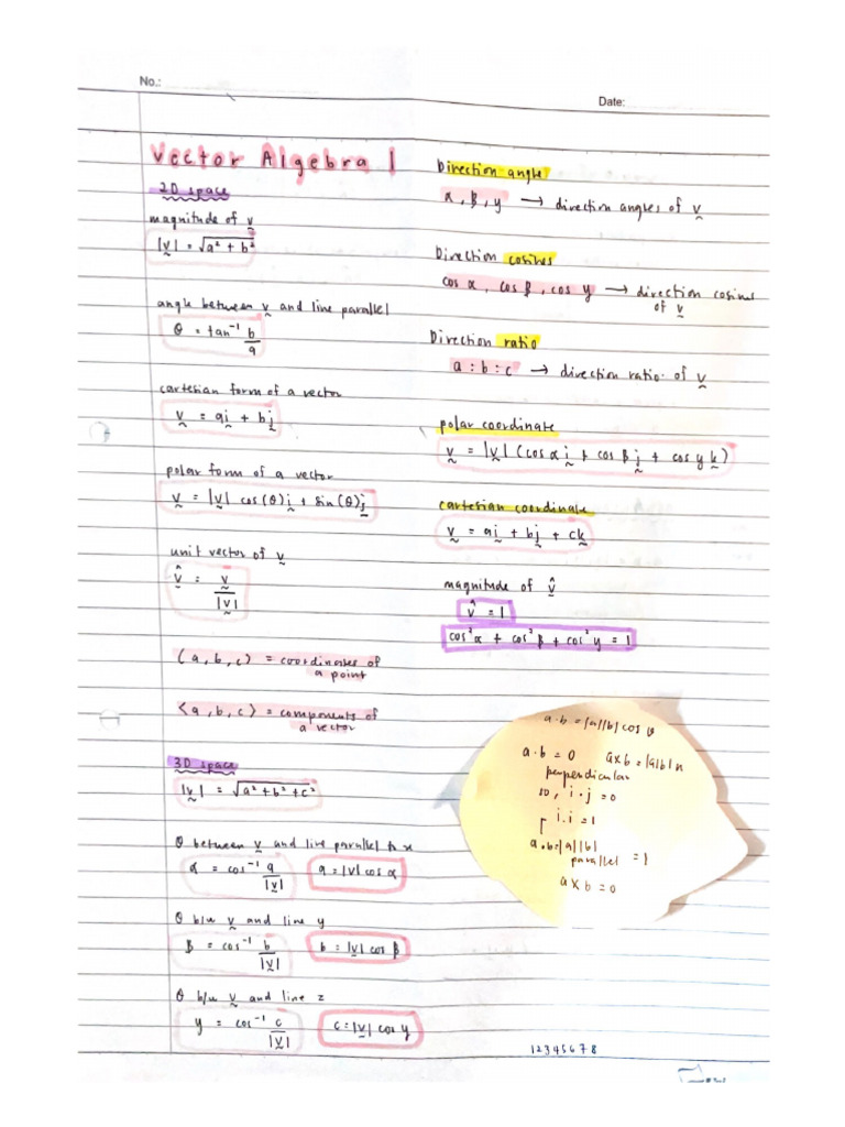 Vector Algebra Notes | PDF