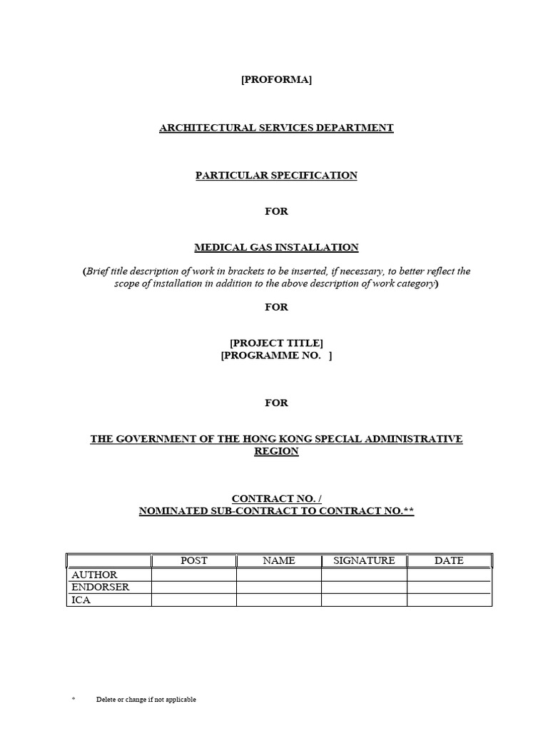 Proforma Spec For Medical Gas Installation - 20100414 | PDF | Screw ...