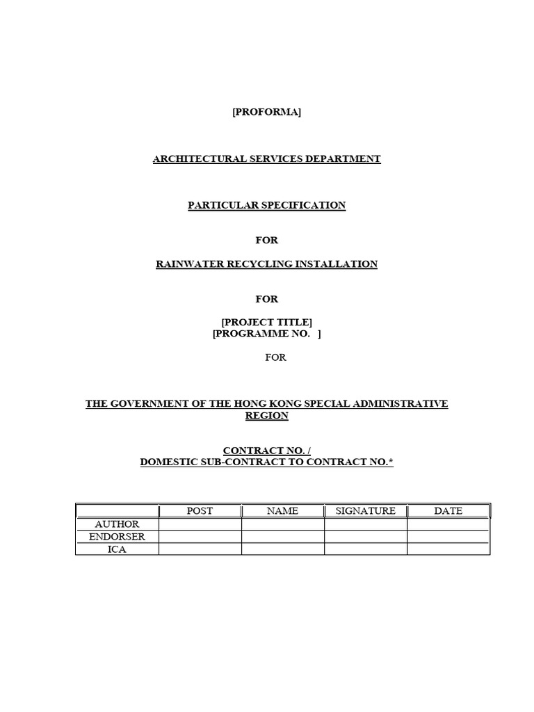 Proforma Spec - Rainwater Recycling System - 29 - 09 - 2010 | PDF ...