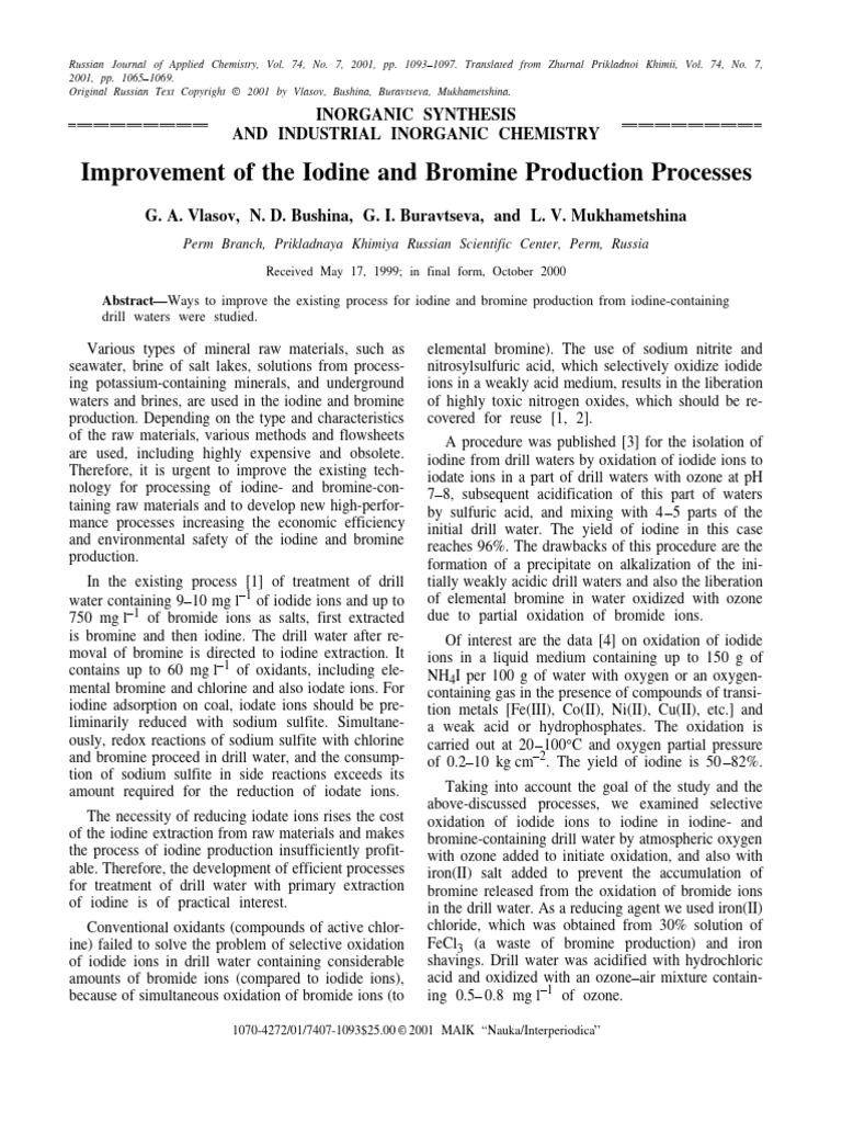 Improvement of The Iodine and Bromine Production Processes | PDF ...