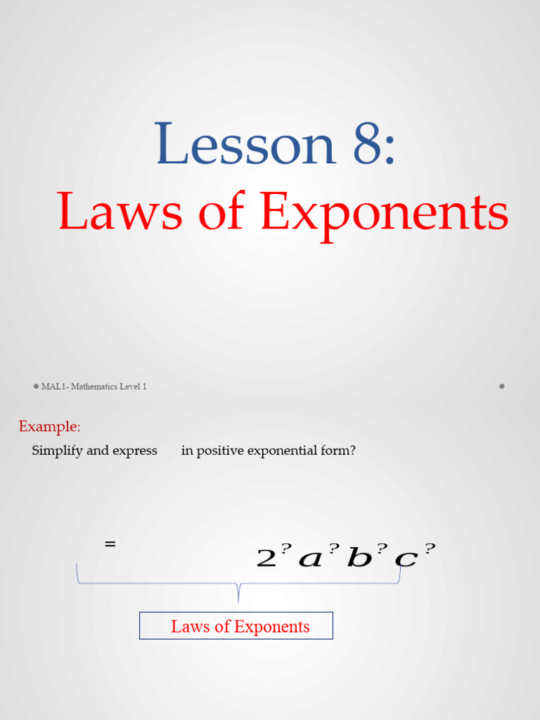 Lesson 8 - Laws of Exponents | PDF | Exponentiation | Combinatorics
