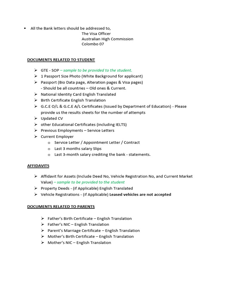 Essential Documents for Australian Student Visa | PDF | Receipt | Birth ...