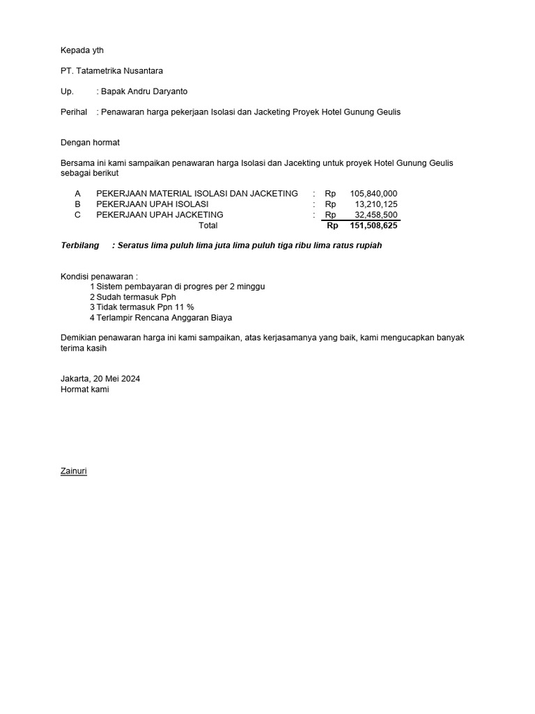 RAB ISOLASI JACKETING PPR PROYEK HOTEL GUNUNG GELIS | PDF