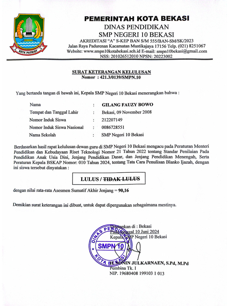 SKL Gilang Fauzy Bowo | PDF