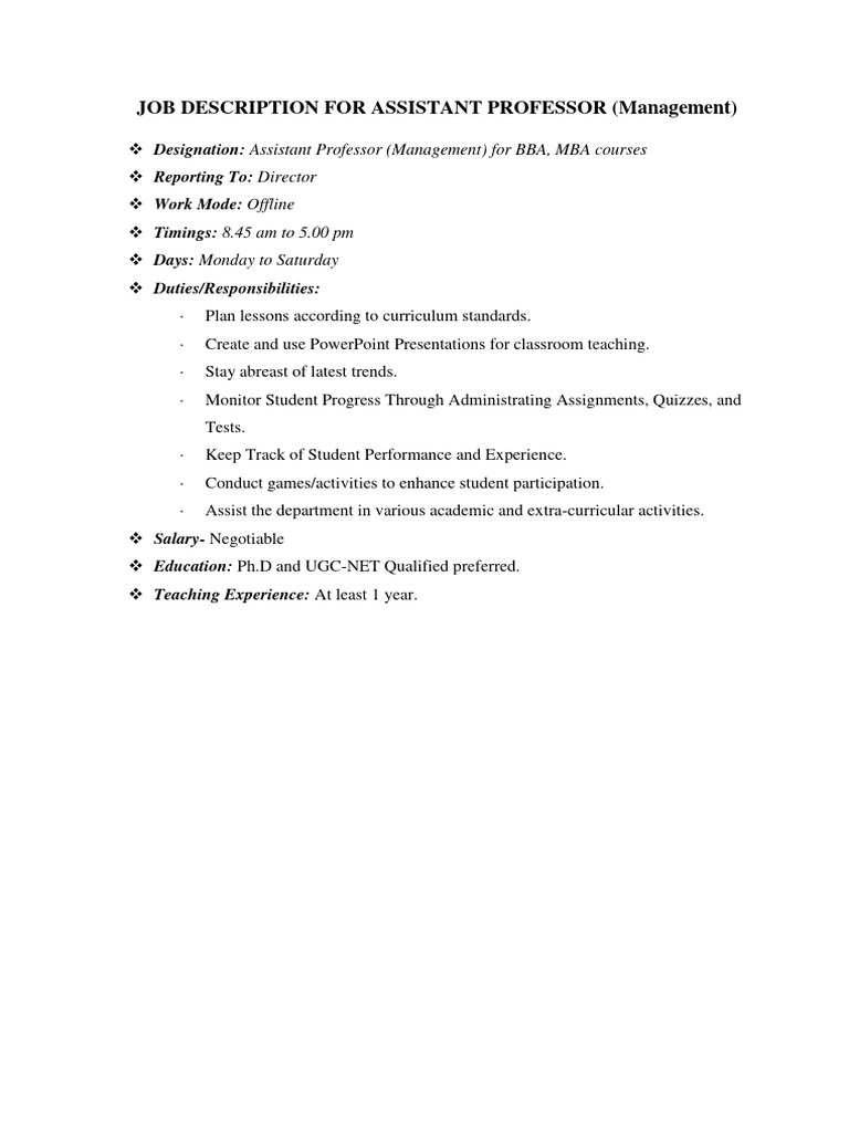 Assistant Professor Management | PDF