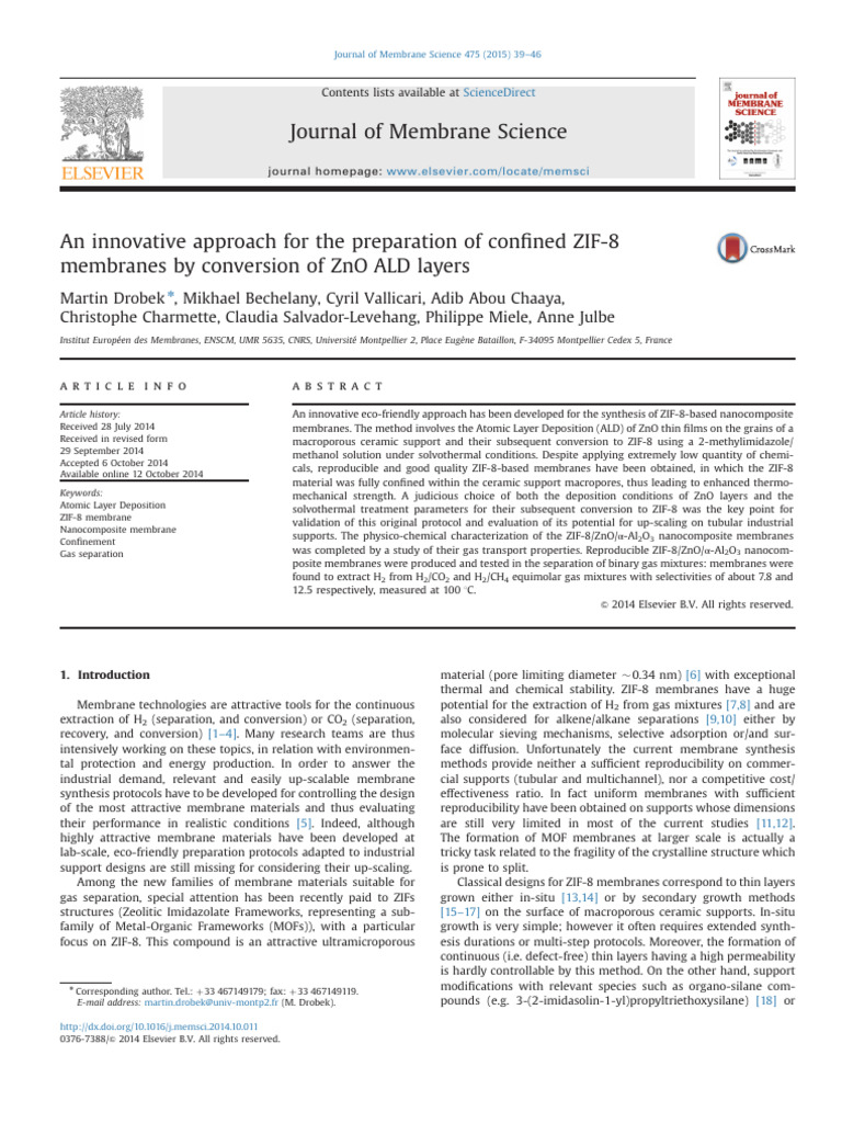 An Innovative Approach For The Preparation of Confined ZIF-8 Membranes by Conversion of ZnO ALD ...