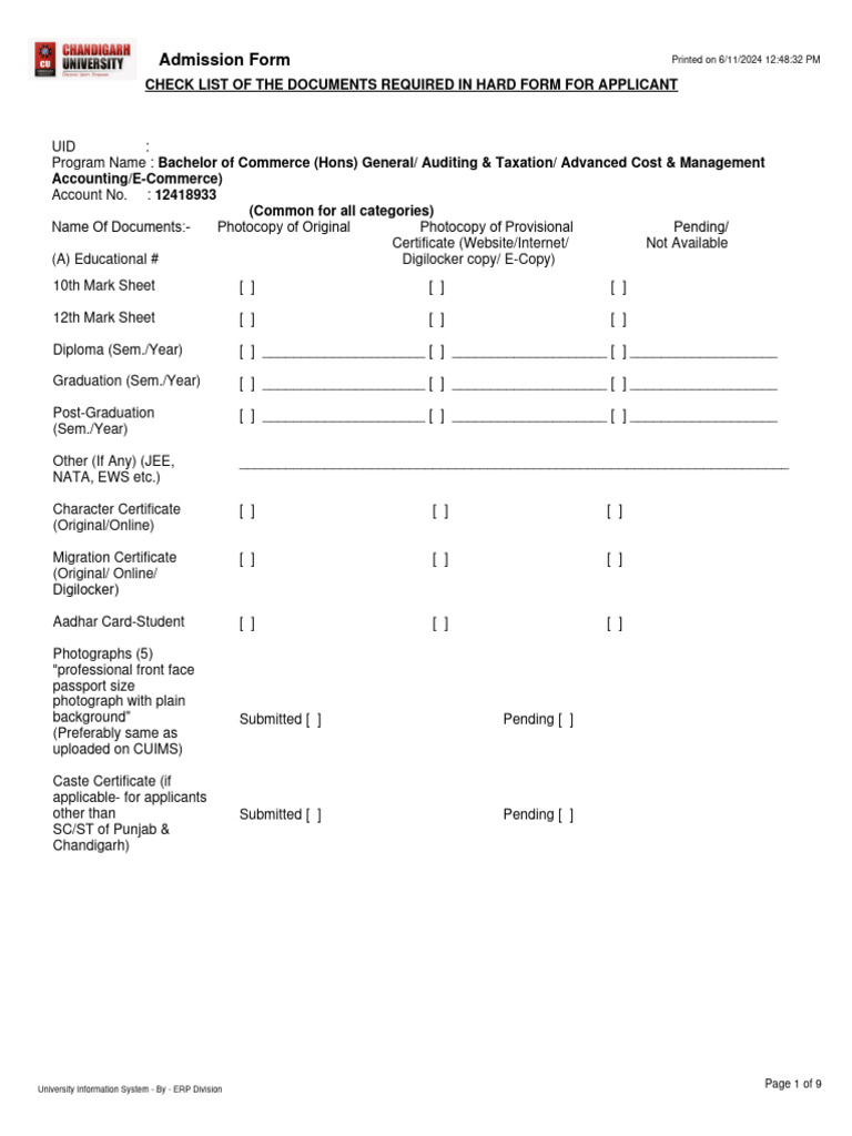 Admission Form AccountNo 12418933 | PDF | Cybercrime | Justice