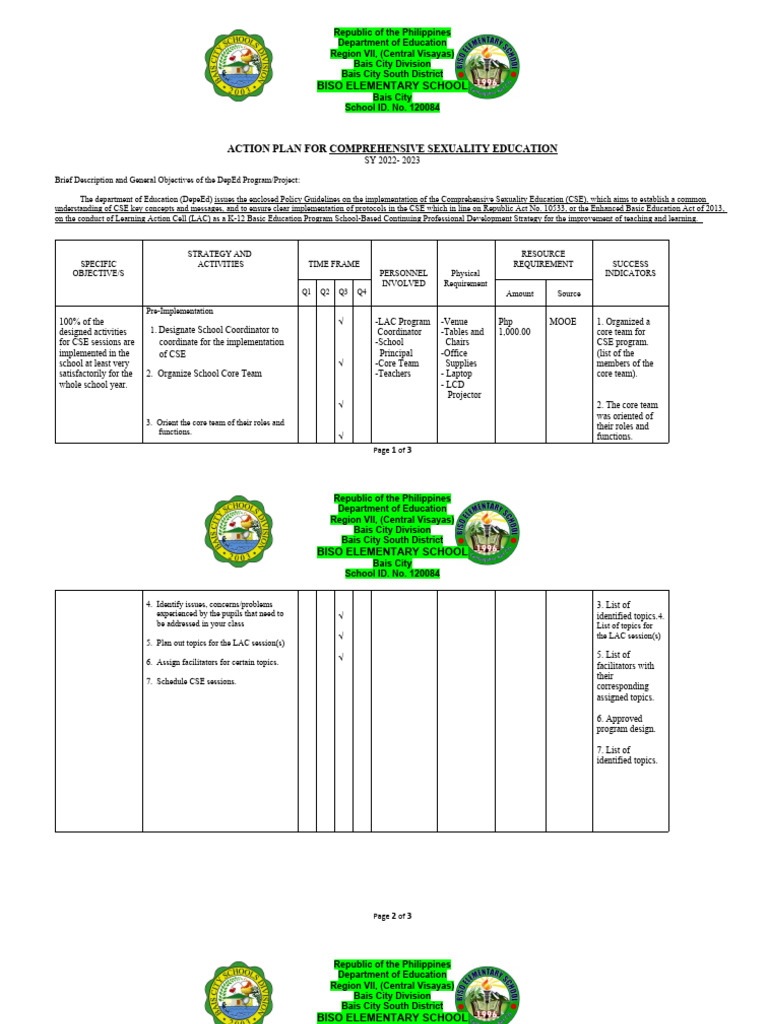 Cse Action Plan 22 23 Orwen Biso 1 | PDF