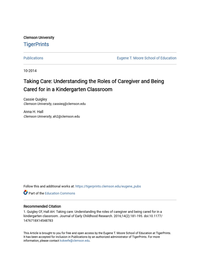 Taking Care - Understanding The Roles of Caregiver and Being Cared ...