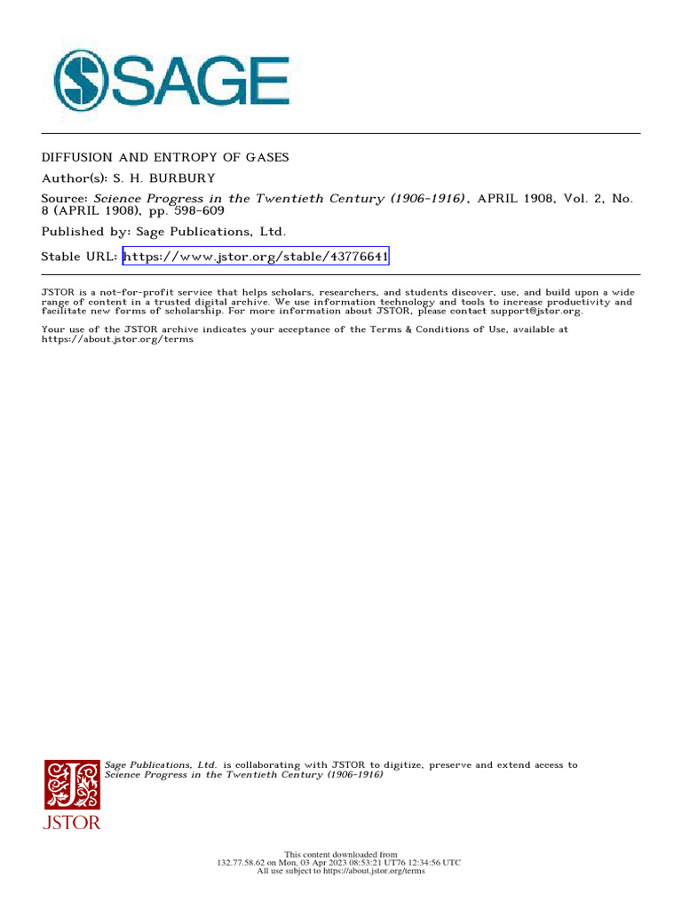 Diffusion and Entropy of Gases | PDF | Gases | Entropy