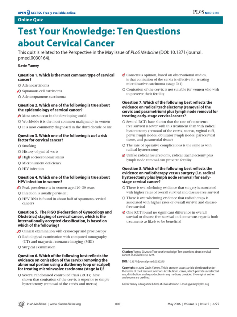 Test Your Knowledge: Ten Questions About Cervical Cancer | PDF ...