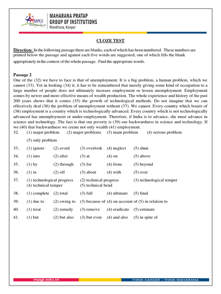 Cloze Test - 2 | PDF | Computers