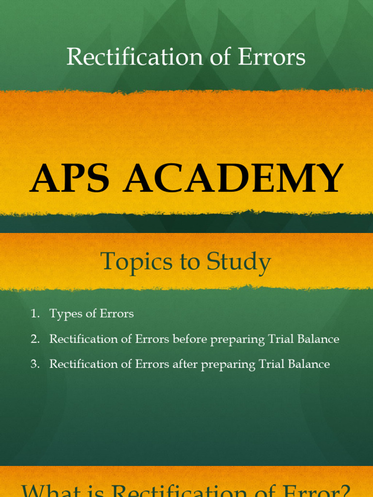 Rectification of Errors | PDF | Debits And Credits | Financial Economics