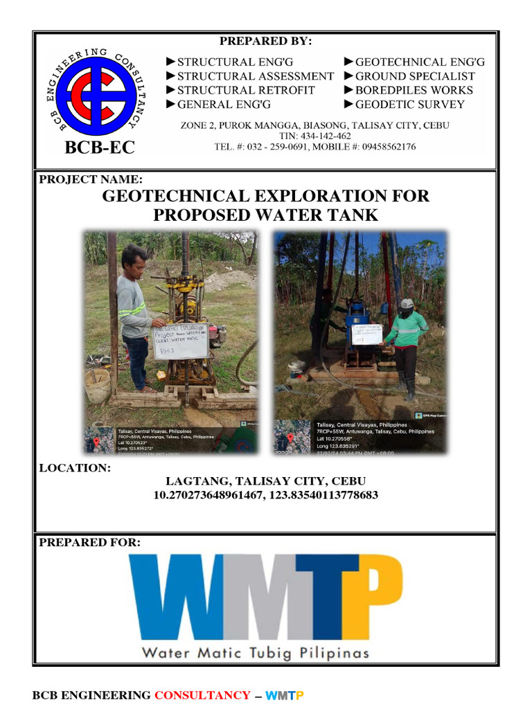 Geotechnical Exploration - Watertank - WMTP | PDF | Applied And Interdisciplinary Physics