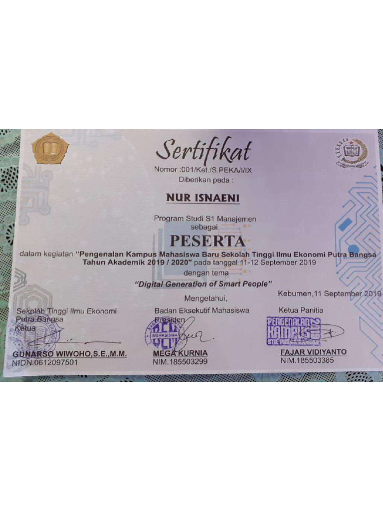 Sertifikat Peka | PDF