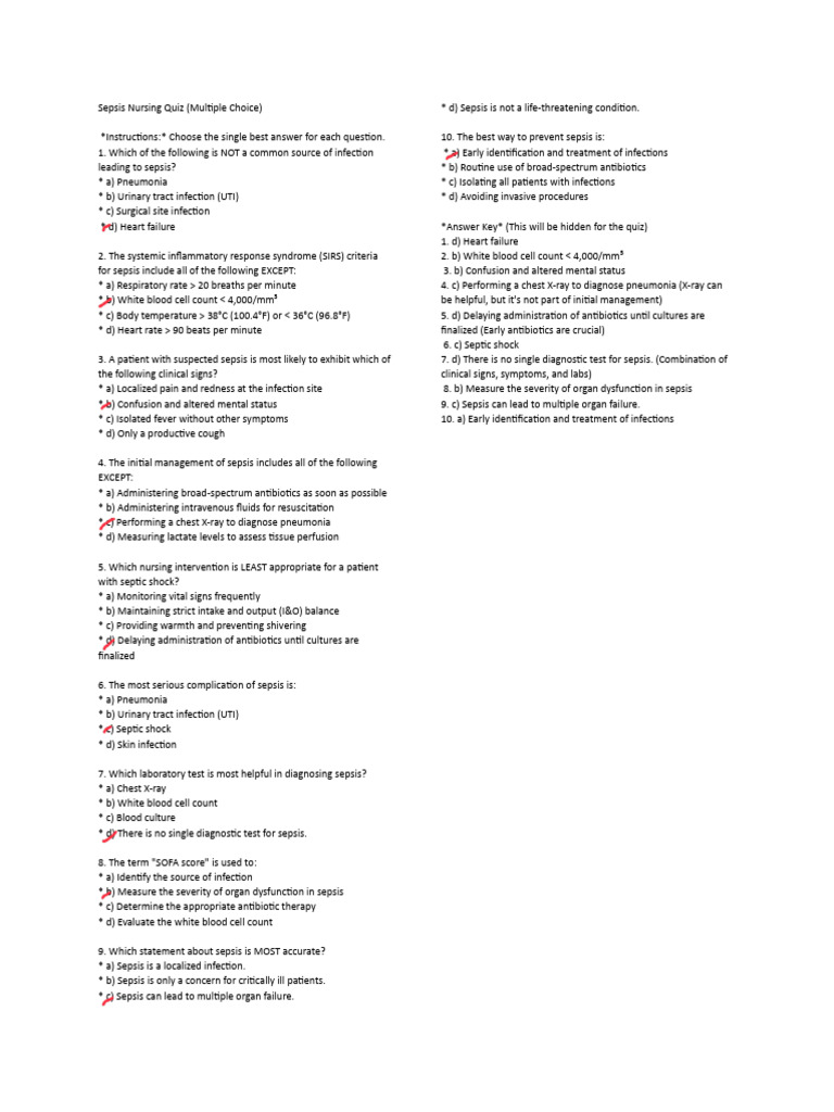 Sepsis Quiz for Nursing Professionals | PDF | Sepsis | Pneumonia