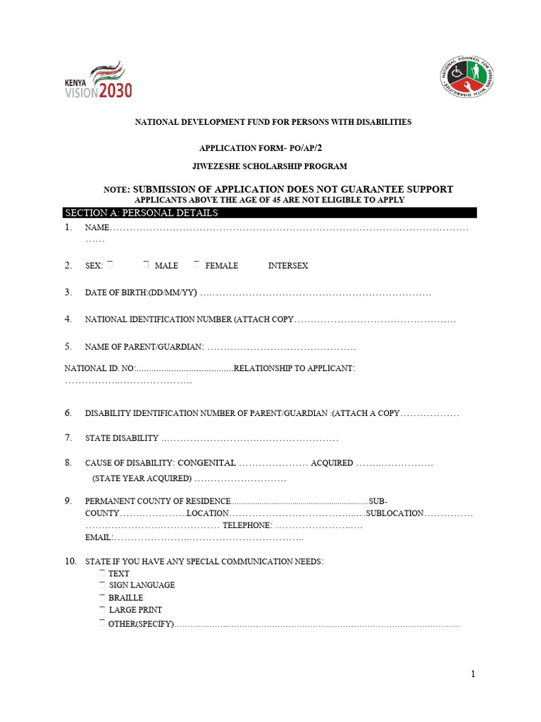 Jiwezeshe Scholarship Form 2 | PDF | Identity Document