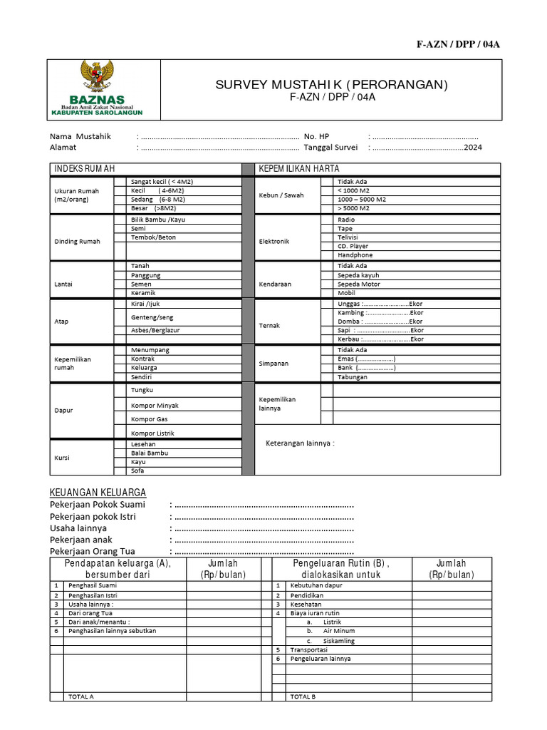 Format Survey Mustahik Perorangan 1 | PDF