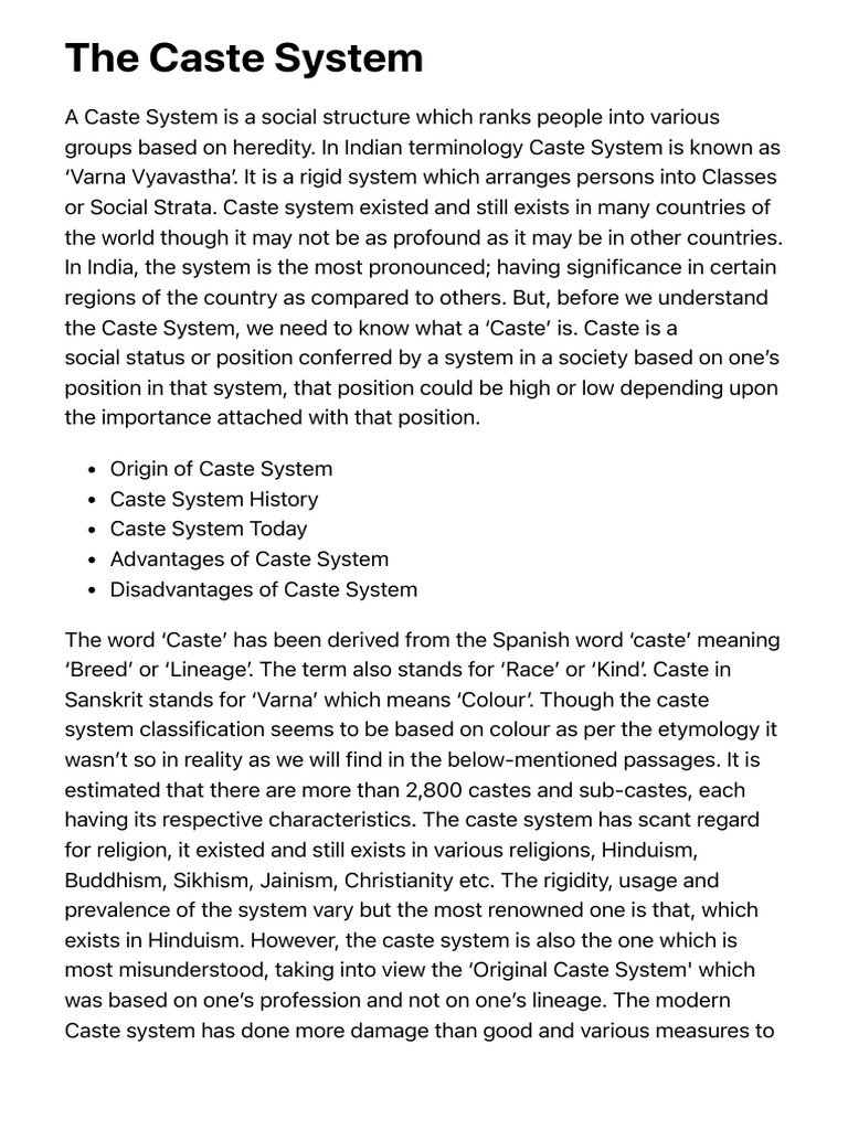 The Caste System | PDF | Caste