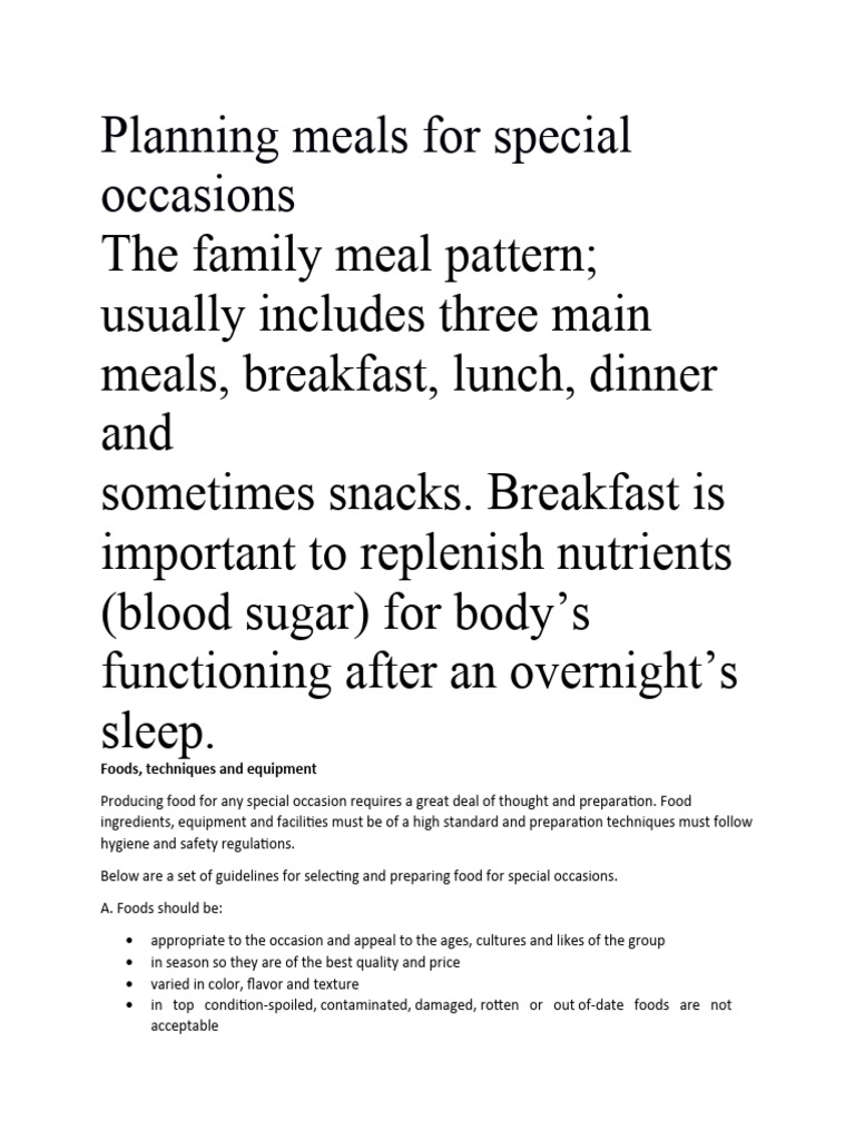 Planning Meals For Special Occasions: Foods, Techniques and Equipment ...